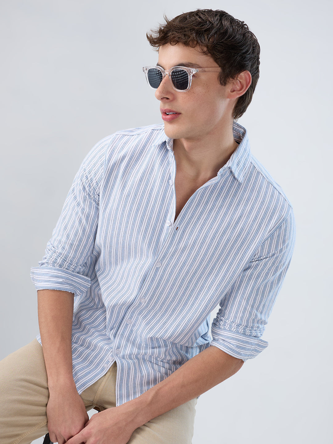 Classic Blue Mist Striped Knitted Shirt – Vastrado